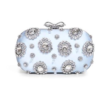 Self Portrait Femme, Sacs, Bleu, Taille: ONE Size Satin Crystal Mini Bow Bag