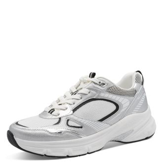 Tamaris Plateausneaker TAMARIS, Damen, Gr. 37, silberfarben, Lederimitat, Textil, gl&auml;nzend, metallic, Schuhe Plateausneaker, Freizeitschuh, Halbschuh, Schn&uuml;rs