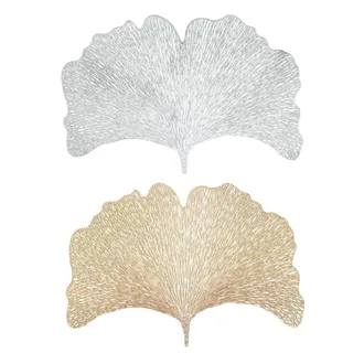 NUOBESTY 2 St&uuml;ck Ginkgo Tischset PVC Platzset rutschfest Dekorative Tischmatte f&uuml;r Esstisch Heimdeko Gold Silber Hitzebest&auml;ndig Geeignet f&uuml;r Restaurant und Par