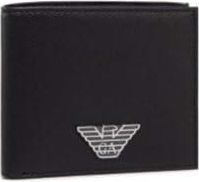 Emporio Armani Portefeuille Homme Noir Cuir Simili Porte-cartes 4 Compartiments Logo M&eacute;tal