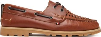 Tommy Hilfiger Halbschuhe Tommy Hilfiger Hilfiger Braided Lth Boat Shoe FM0FM05892 Braun