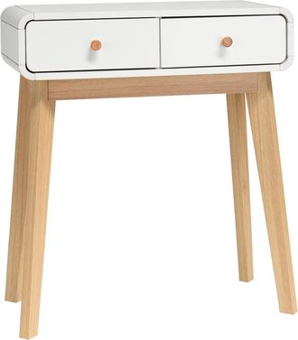 M&ouml;belando Konsole >Janne< Die Konsole?Janne? aus wei&szlig;er Spanplatte und MDF bietet Zwei Schubladen und F&auml;cher. Mit Eiche-Knopfgriffen und stabilen F&uuml;&szlig;en? perfekt