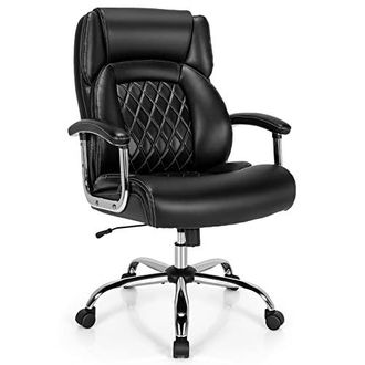 Giantex Chaise de bureau ergonomique avec 5 roues, si&egrave;ge large avec hauteur r&eacute;glable de 54 &agrave; 61,5 cm, dossier inclinable et accoudoirs, charge jusqu&agrave; 225 kg, 