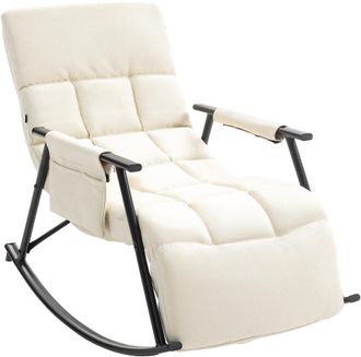 Clp Schaukelstuhl Cathy I Gepolsterter Relaxsessel I Schaukelsessel mit R&uuml;ckenlehne I Metallgestell mit Armlehnen und Seitentasche, Farbe:Creme, Material: