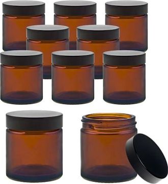 mikken Art 10 kleine Glastiegel/Salbentiegel/Cremetiegel aus Braunglas 60 ml inkl. Etiketten