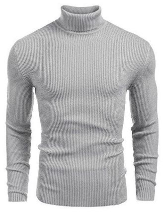 Coofandy Pull Homme Col Roulé Tops Tricoté Hiver Slim Fit Pulls à Manches Longues Basique Chauds Pullover Sweater Gris XXL
