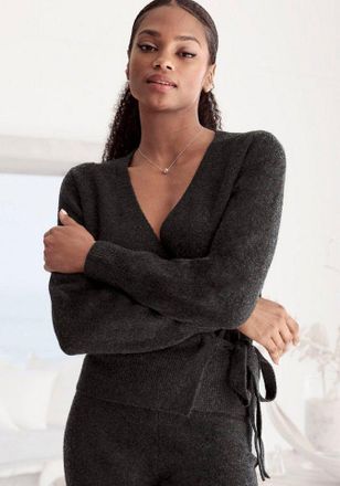 Lascana Wickelstrickjacke mit breitem Rippb&uuml;ndchen, Loungewear