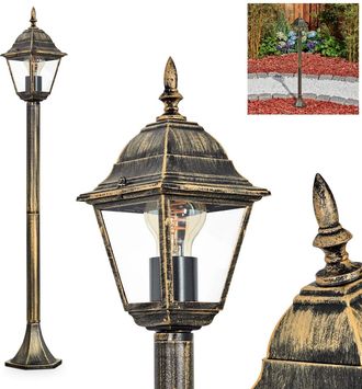 HOFSTEIN Außenwegeleuchte Naofe, Wegeleuchte aus Metall/Glas in Braun-Goldfarben/Klar, Sockelleuchte in antikem Look, Höhe 104 cm, Gartenlampe, Gartenbeleuchtu