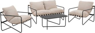 Sweeek Salon de jardin 4 places avec table en m&eacute;tal. avec dossier et assise maintenus par des sangles Anthracite / Beige