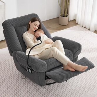 Merax Relaxsessel Fernsehsessel mit liegefunktion, Massagesessel Elektrisch Verstellbar mit Wärmefunktion, 360°-Drehung, TYP C&USB-Anschlüsse, Handyhalterun