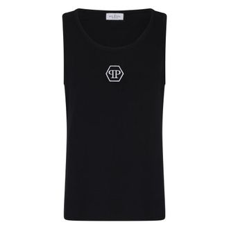 Philipp Plein Homme, Tops, Noir, Taille: M Cotton Tank Top Hexagon