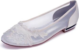 Generic Chaussures De Mari&eacute;e Mariage Soir&eacute;e F&ecirc;te Dentelle Plates Femme Confortables Et Respirantes Faciles &Agrave; Enfiler 2 Cm,Blanc,39 EU