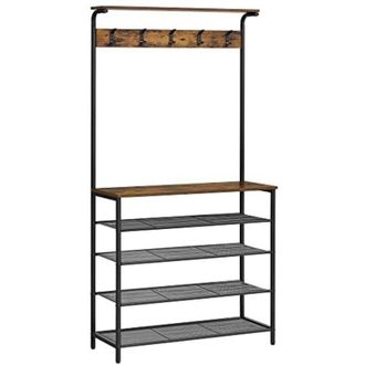 Vasagle Vasagle - Portemanteau, Vestiaire Industriel, Meuble Entr&eacute;e,avec &Eacute;tag&egrave;res &agrave; Chaussure s 5 Niveaux, 5 Crochets, pour Entr&eacute;e, Couloir, Chambre, Marron