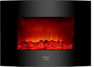 Cecotec Ready Warm 2210 Curved Flames 2210 Dekorativer Elektrokamin mit Fernbedienung, 2000 W, 2 Intensit&auml;ten, gebogenes Panel aus geh&auml;rtetem Glas, verstellba