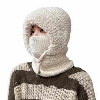Generic Bonnet dhiver chaud tricot&eacute; pour femme, bonnet en tricot thermique doux avec &eacute;charpe et masque, cagoule coupe-vent confortable pour lext&eacute;rieur, pour l