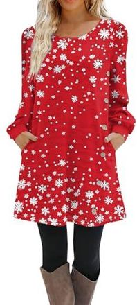 Generic Robe Noel Femme Chic et Elegante Robe Pull Casual Imprim&eacute; No&euml;l Col Rond Manches Longues Robe de No&euml;l Femme Swing Pliss&eacute; A-Line avec Poches,f1020y,Wate