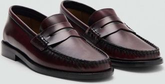 Mango Mocassins cuir fronc&eacute; bordeaux - Femme - 35 - MANGO