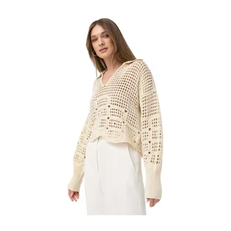 Beatrice .B Pull &agrave; col ajour&eacute; - Femme - Pulls - Beige - Taille: 38 FR