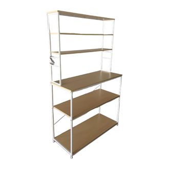 Relaxdays K&uuml;chenregal, 6 Ablagen inkl. K&uuml;chenarbeitsplatte, HBT 167 x 100 x 40 cm, offenes Mikrowellenregal, Natur/wei&szlig;