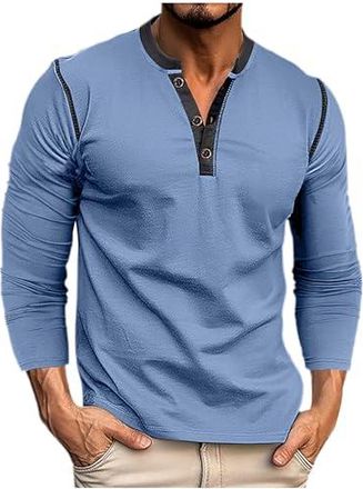 Generic T-shirt &agrave; manches longues et col dhiver pour homme, bleu ciel, XXL