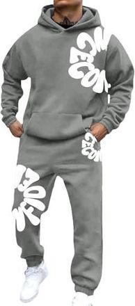Generic Ensemble de surv&ecirc;tement pour homme avec imprim&eacute; lettres, sweat &agrave; capuche, jambe droite, ensemble de jogging, v&ecirc;tements de sport, hauts de jogging, pan