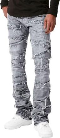 Generico Jean stretch d&eacute;truit pour homme coupe slim Y2K Hip Hop Retro Punk Pantalon de motard streetwear gothique Harajuku Jeans Skinny, gris, M