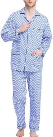 Global Ensembles de Pyjama Homme Long Vetements De Nuit 100% Coton Pantalon Manche Longue Boutonné Pjs,Grille Bleue 1606,XXL