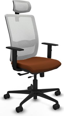 Piqueras y Crespo Ergonomischer gepolsterter Stuhl mit 1D-Armlehnen, h&ouml;henverstellbare Lendenwirbelst&uuml;tze und Kopfteil, h&ouml;henverstellbar und neigbar, Wei&szlig;/Braun