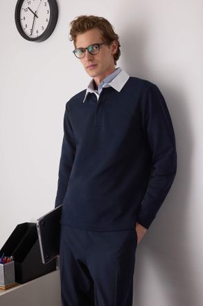 Trendyol MAN Herren Dunkelblau Einfarbig Lang Oversize Sweatshirts