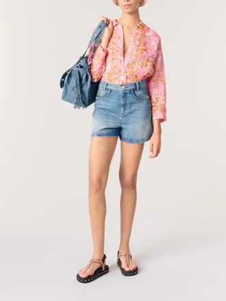 Maje Short En Denim Et Galons Tress&eacute;s - Bleu - Taille 40 - Maje