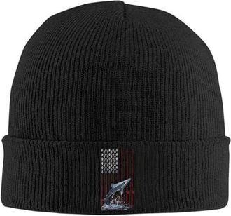 Generic Bonnet en Tricot P&ecirc;cheur DEsturgeons Drapeau des &Eacute;tats-Unis Coupe-Vent Casquette De Cr&acirc;ne &Agrave; Revers Classique Bonnet pour Femme Randonn&eacute;e Shopping