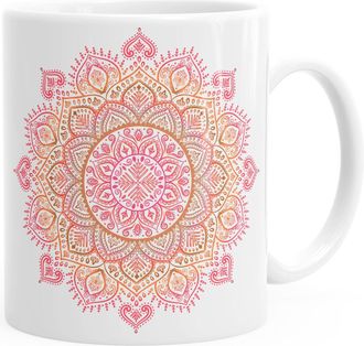 Autiga Kaffee-Tasse Mandala Ethno Boho Kaffeetasse Teetasse Keramiktasse weiß-pink Unisize