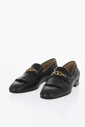 Valentino GARAVANI Kiltie Leather Loafers with Gold Detail Valentino