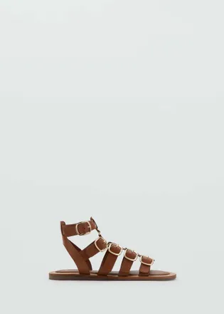 Mango Sandales cuir brides et boucles marron moyen - Femme - 35 - MANGO