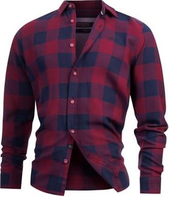 Indicode Hommes INGilman Shirt | Chemise à Carreaux avec col Kent en mélange de Coton Tawny Port L
