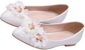 Frcolor Chaussures de Mariage Cuir pour Femmes &agrave; Fleurs Dentelle Pointues &agrave; Bout Ouvert &agrave; Noeud Orn&eacute; de Cristaux