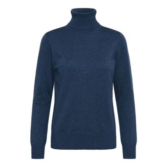 Saint Tropez Pull &agrave; col roul&eacute; en maille - Femme - Pulls - Bleu - Taille: 42 FR