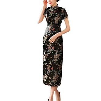 Keephen Femmes Cheongsam Long R&eacute;tro Qipao - Col Montant Slim Chinois Mariage Robe