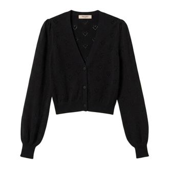 Twinset Femme, Pulls, Noir, Taille: 42 FR Gilet ajour&eacute; &agrave; motif coeur