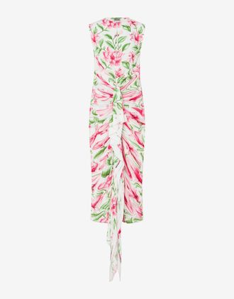 Moschino Robe en crêpe de chine imprimé - Blanc