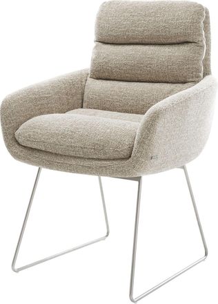 DELIFE Polsterstuhl Abelia-Flex mit Armlehnen Kufengestell Edelstahl Webstoff Soft Beige