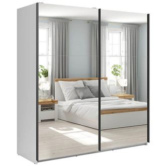 PEGANE Armoire coulissante Placard avec miroir coloris Blanc brillant - Longueur 183 x Profondeur 60 x Hauteur 195,5 cm