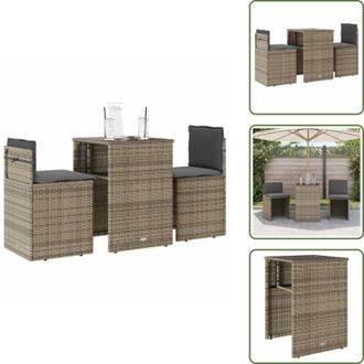 vidaXL 3-tlg. Bistro-Set mit Kissen Grau Poly Rattan - Gartensofa - Outdoor M&ouml;bel - Gartenm&ouml;bel - Bistroset - Esstisch