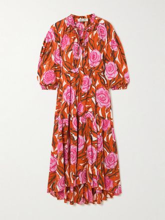 Diane Von F&uuml;rstenberg Artie Midikleid Aus Einer Baumwollmischung Mit Blumenprint Und Raffungen - Pink