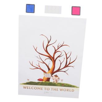Pretyzoom Gender Reveal Gästebuch Fingerabdruck Baum Poster Shower Deko Kit Blau mit Stempelkissen für Unvergessliche Geschlechtsverkündung Party