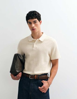 Tommy Jeans Polo en tissu gaufr&eacute; - Beige-Neutre