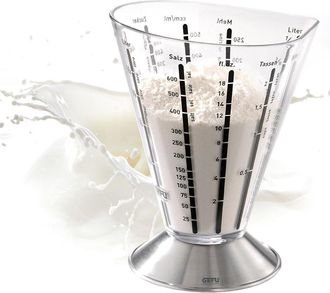 GEFU Messbecher SATURAS 500 ml | Skalierung für Mehl, Zucker, Butter & Flüssigkeiten | Edelstahl, hitzebeständig, spülmaschinengeeignet, präzises Abmessen