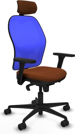 Piqueras y Crespo Idealer Arbeitsstuhl mit 3D-Armen, h&ouml;henverstellbarer Lendenwirbelst&uuml;tze und h&ouml;henverstellbarem Kopfteil, Blau/Braun