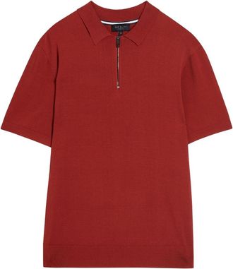 Ted Baker Daldin Rayon Zip Polohemd, Dunkelbraun