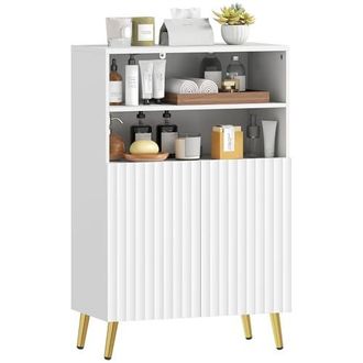 HOMCOM Meuble Salle de Bain, Armoire Salle de Bain &eacute;troit 5 Niveaux, Portes cannel&eacute;es &agrave; Fermeture Douce, 2 &eacute;tag&egrave;res Ouvertes et &eacute;tag&egrave;re r&eacute;glable, Meuble de R
